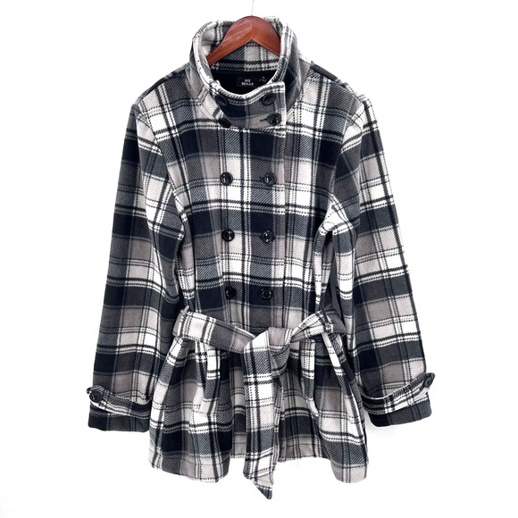 Ike Behar | Jackets & Coats | Ike Behar Black Gray Plaid Fleece Double ...